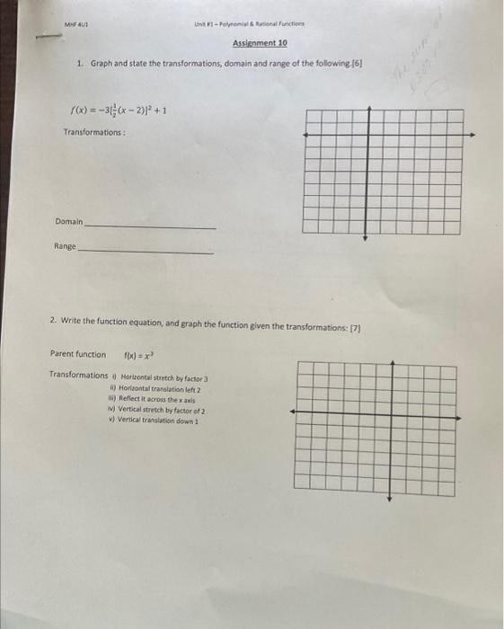 Solved 1. Graph and stafe the transformations, domain and | Chegg.com