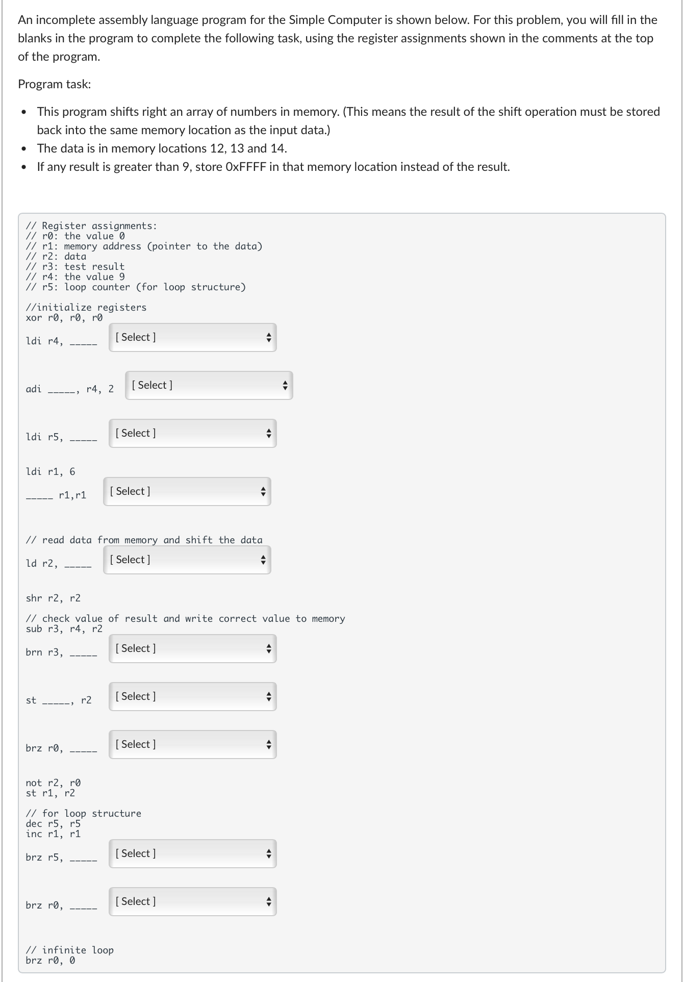 Solved An incomplete assembly language program for the | Chegg.com