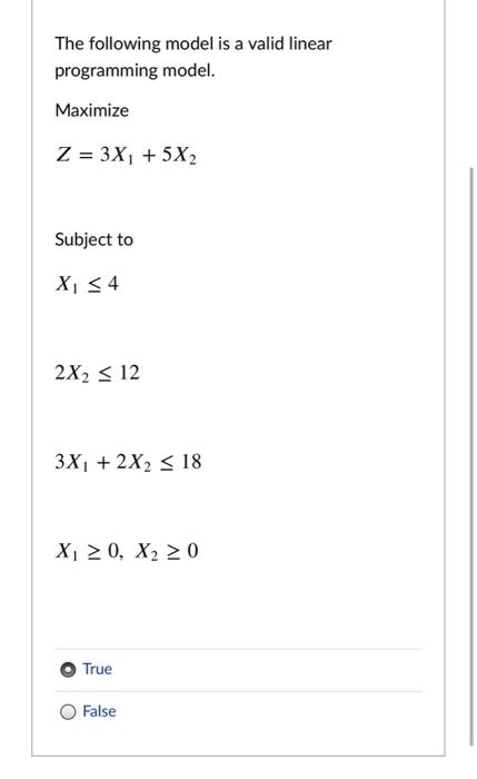 Solved The following model is a valid linear programming | Chegg.com
