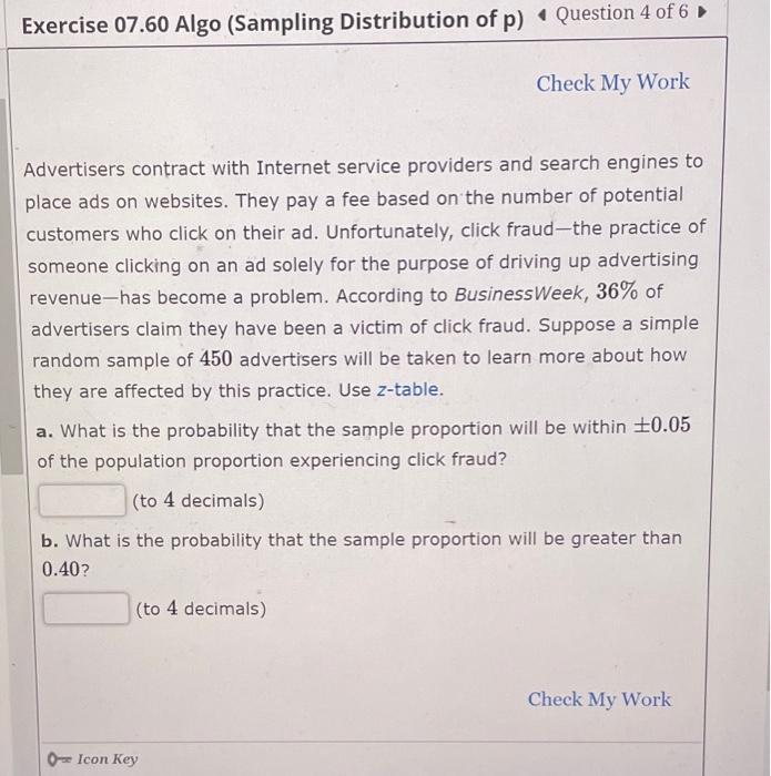 Solved Exercise 07.60 Algo (Sampling Distribution of p) | Chegg.com
