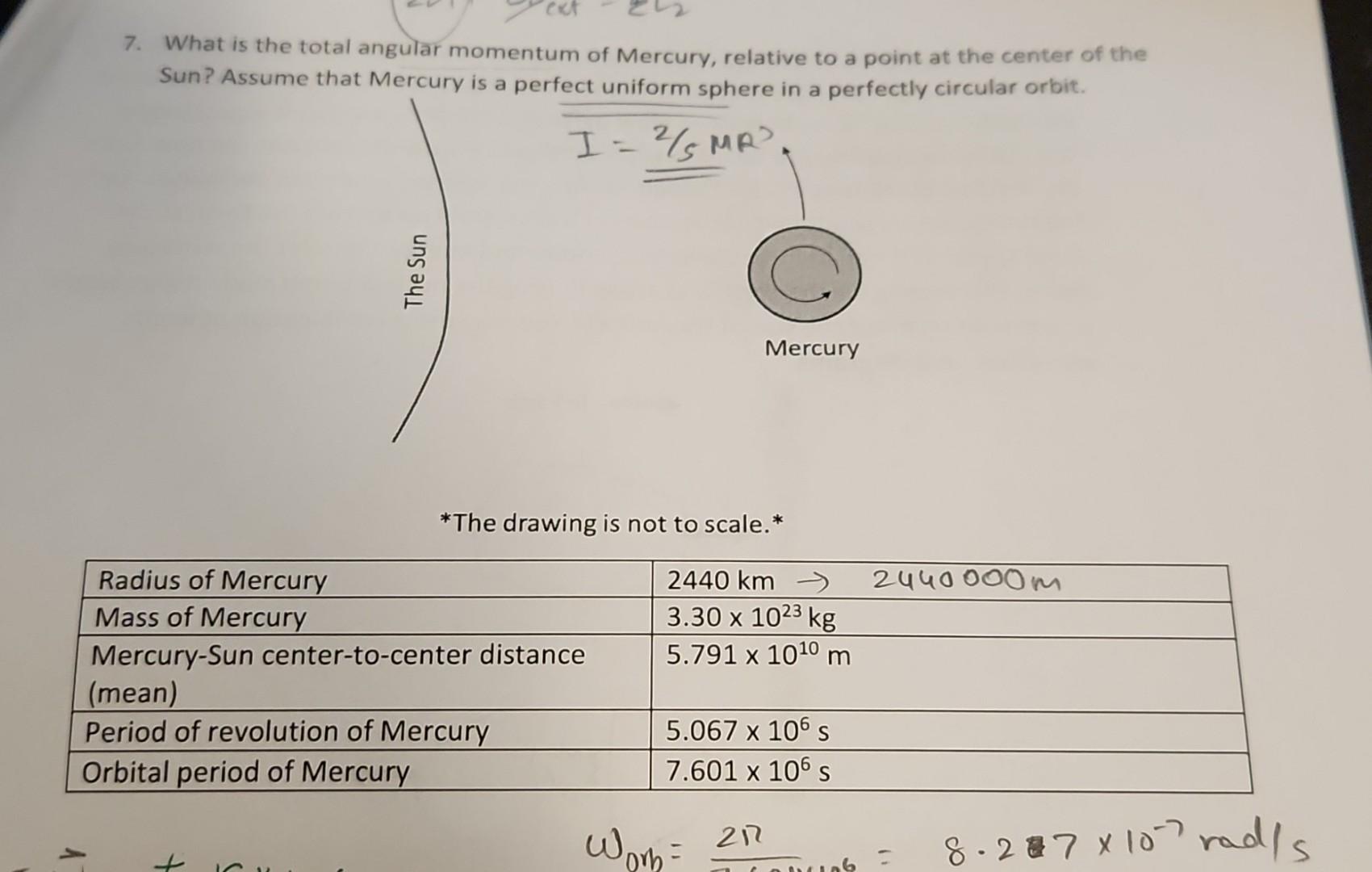 Solved 7. What is the total angular momentum of Mercury, | Chegg.com