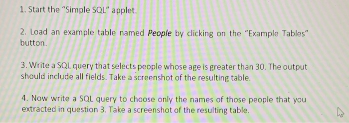 Solved 1. Start the "Simple SQL" applet. 2. Load an example | Chegg.com