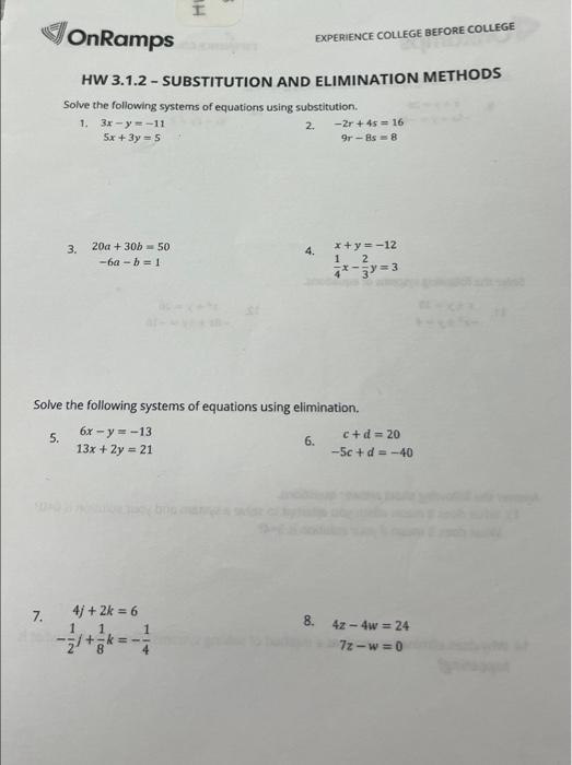 Solved 7. 5. OnRamps HW 3.1.2- SUBSTITUTION AND ELIMINATION | Chegg.com