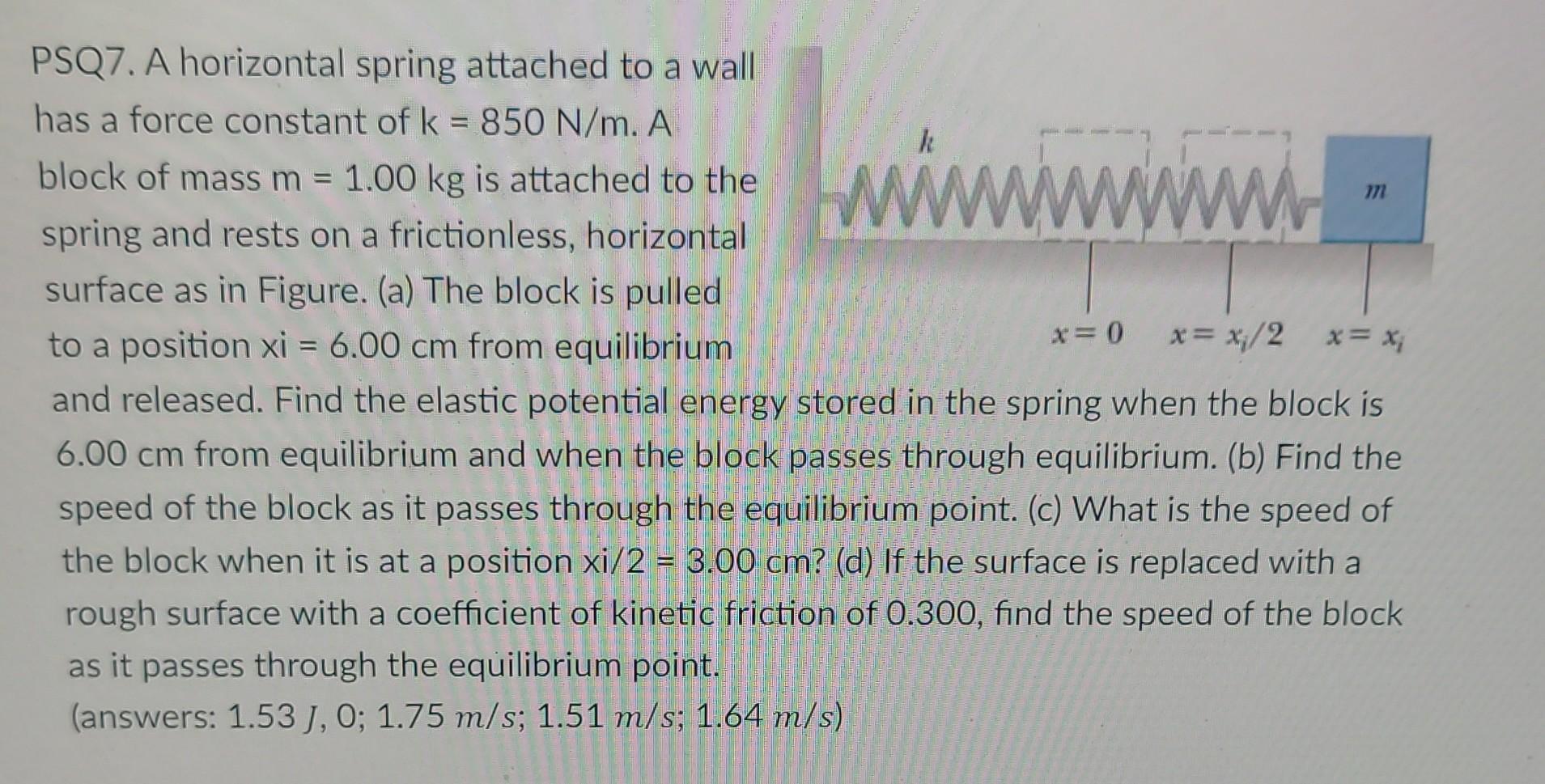 Solved PSQ7. A horizontal spring attached to a wall has a | Chegg.com