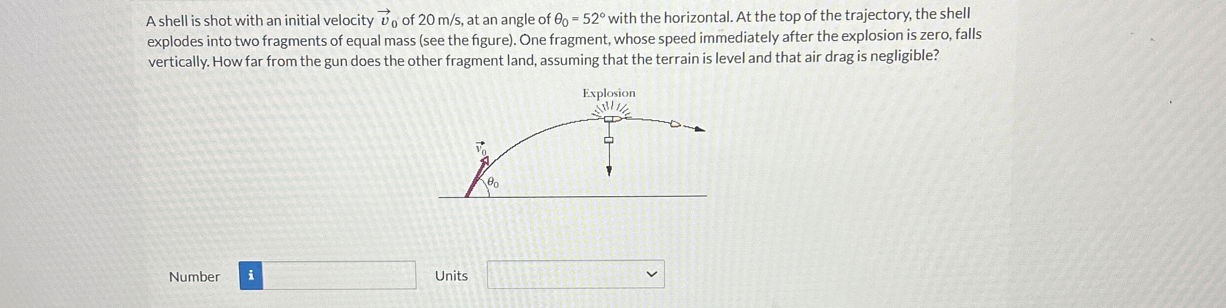 Solved A shell is shot with an initial velocity vec(v)0 ﻿of | Chegg.com