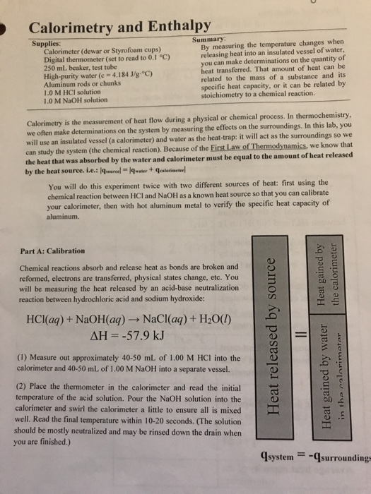 Solved Calorimetry and Enthalpy Supplies: Calorimeter (dewar | Chegg.com