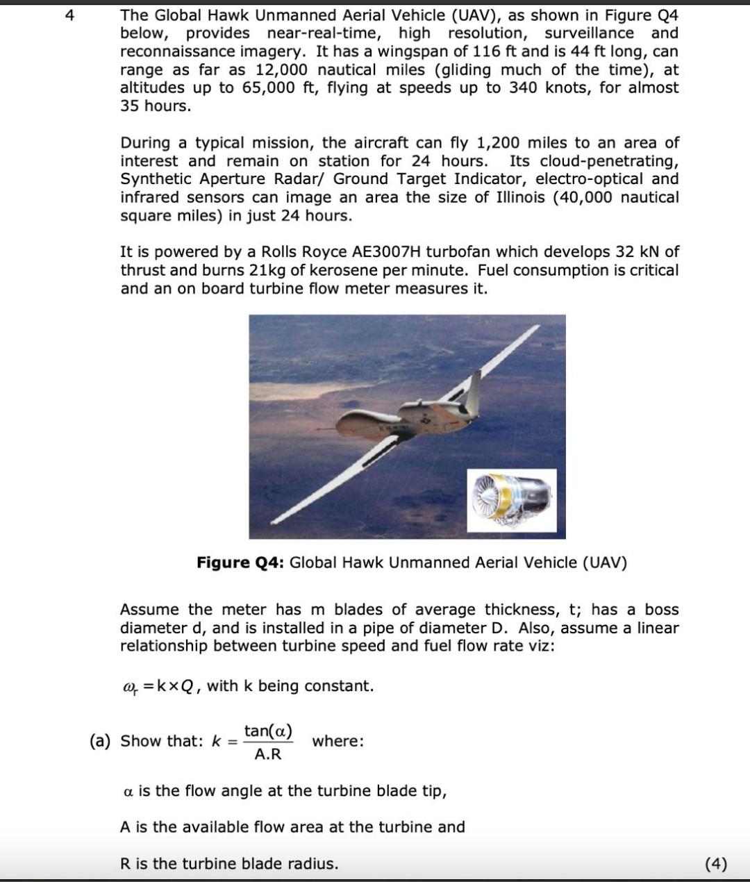4 The Global Hawk Unmanned Aerial Vehicle (UAV), as | Chegg.com