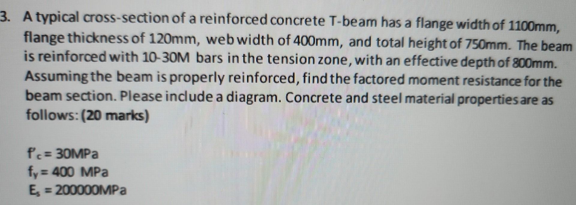 Solved A typical cross-section of a reinforced concrete | Chegg.com
