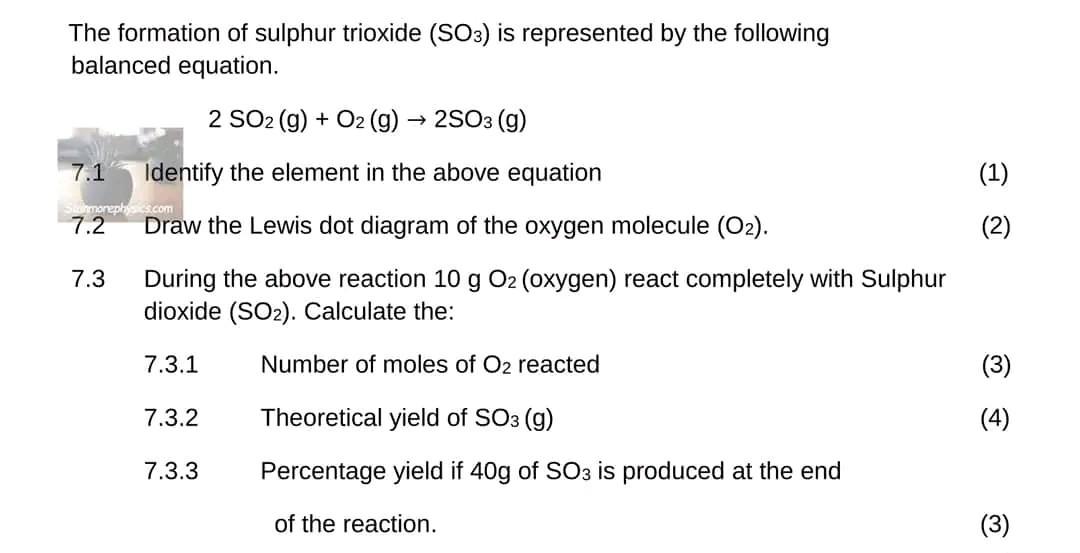 Solved The formation of sulphur trioxide (SO3) is | Chegg.com