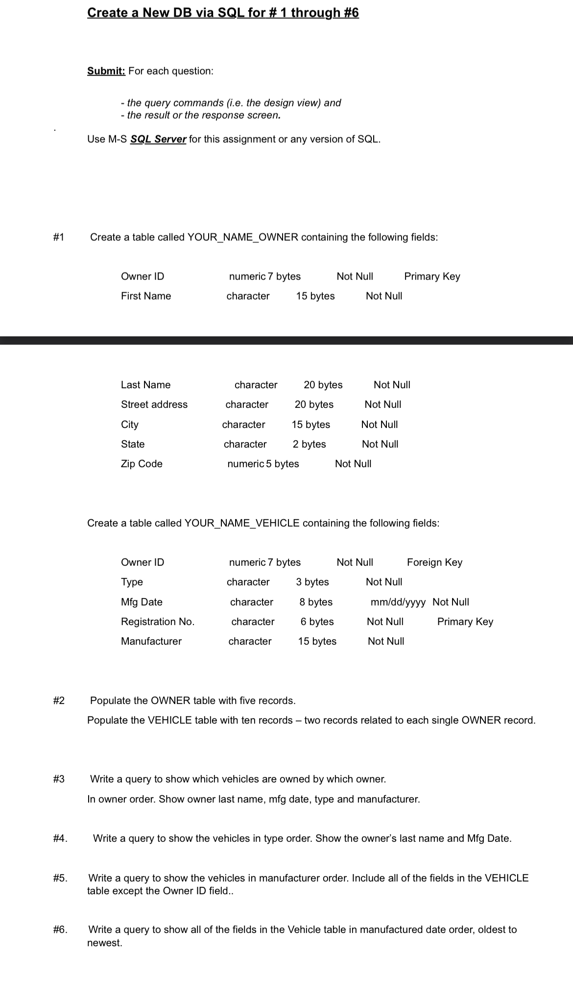 Solved by an EXPERT Create a Database using SQL | Chegg.com