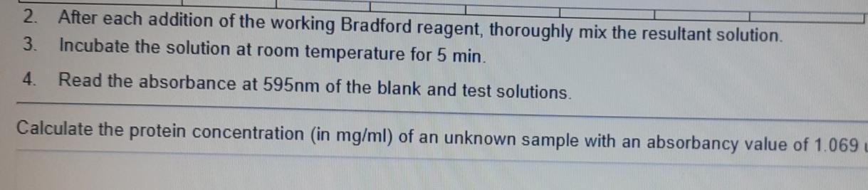Solved Bradford method Reagents Stock Bradford reagent: | Chegg.com