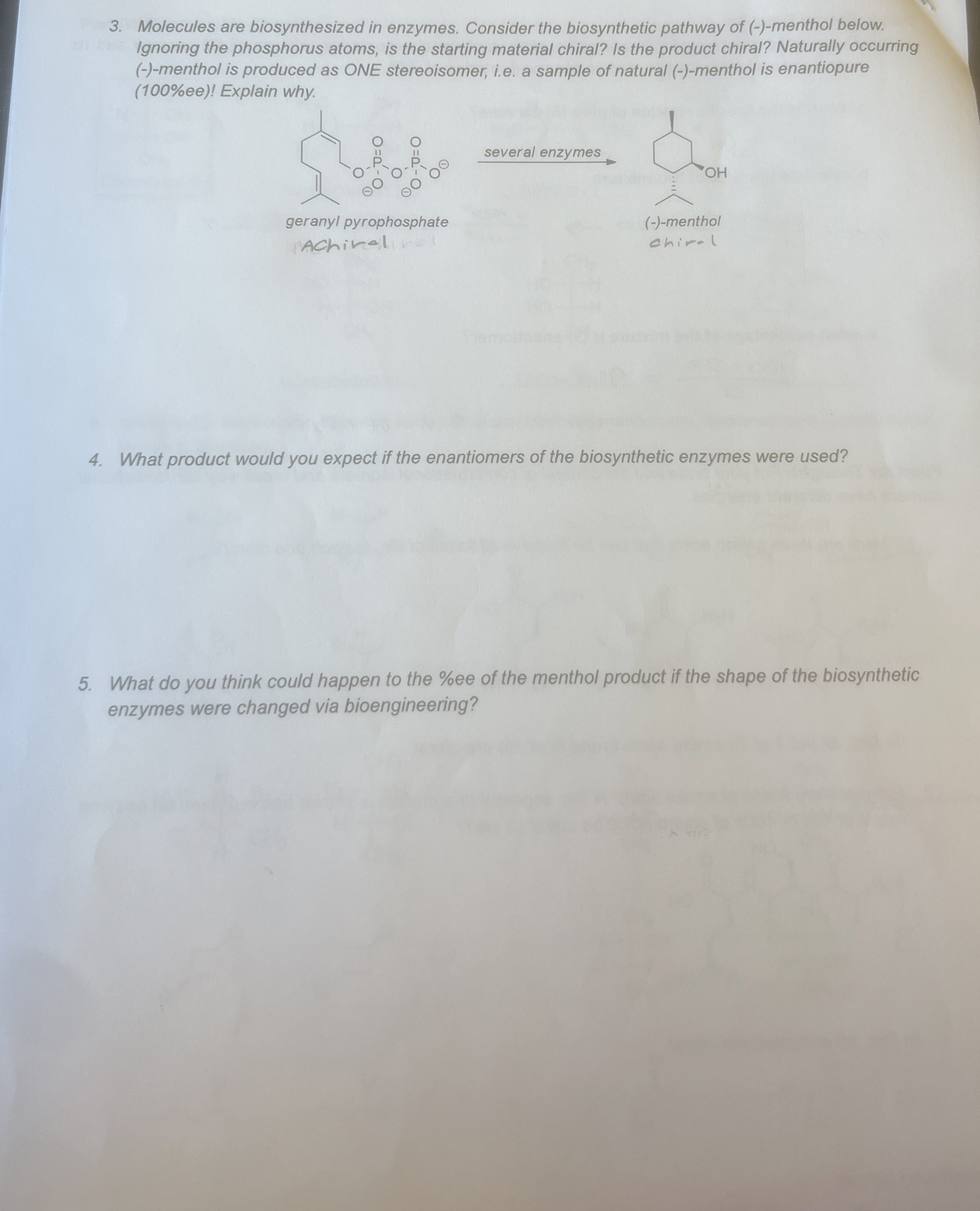 Solved Molecules are biosynthesized in enzymes. Consider the | Chegg.com