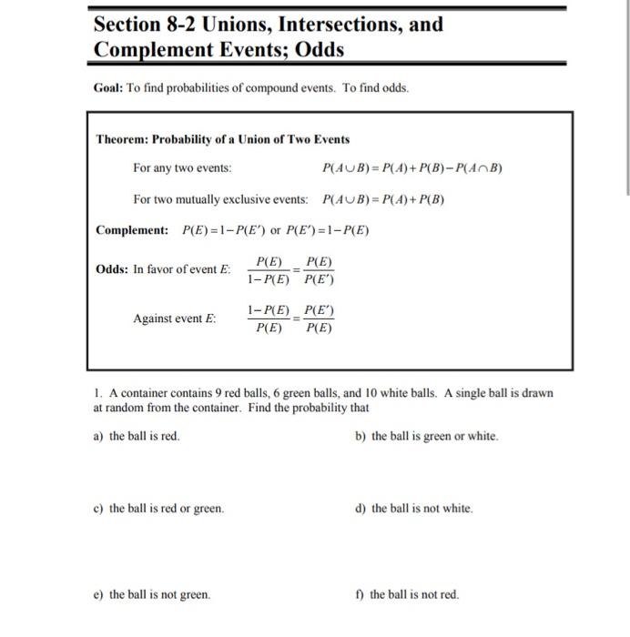 Solved Section 8-2 Unions, Intersections, and Complement | Chegg.com Solved Section 8-2 Unions, Intersections, and Complement | Chegg.com