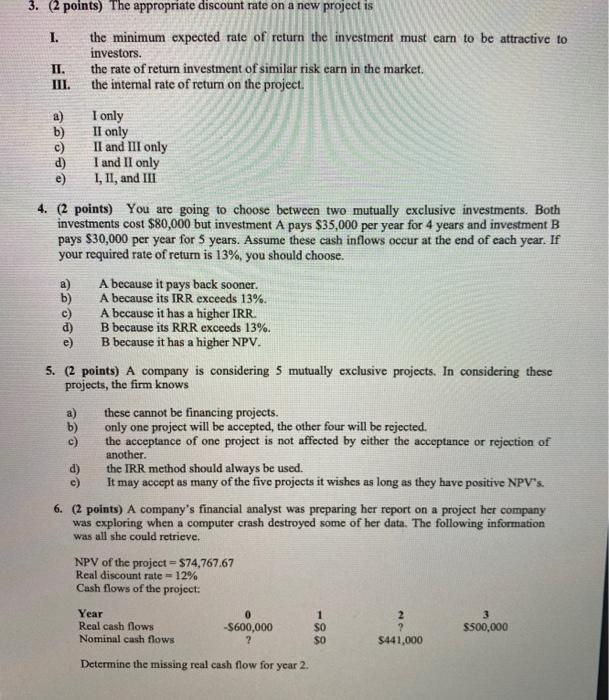 Solved 3. (2 points) The appropriate discount rate on a new | Chegg.com