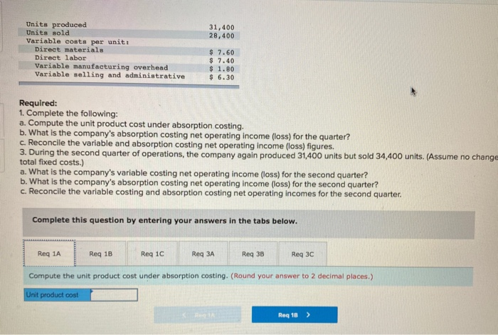 Solved Problem 6-23 (Algo) Absorption and Variable Costing; | Chegg.com