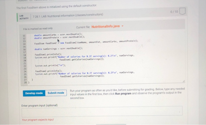 Solved: 7.28 LAB: Nutritional Information (classes/constru... | Chegg.com
