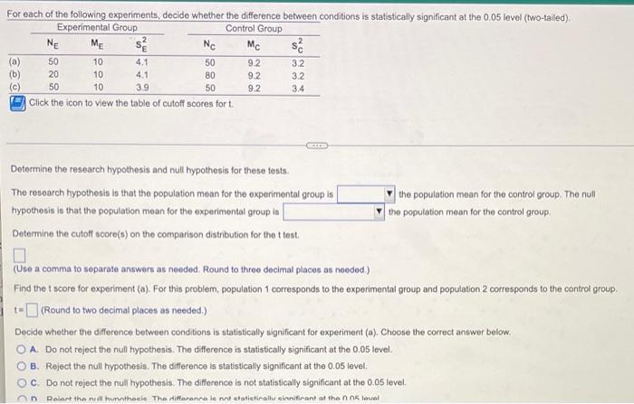 Solved For each of the following experiments, decide whether | Chegg.com