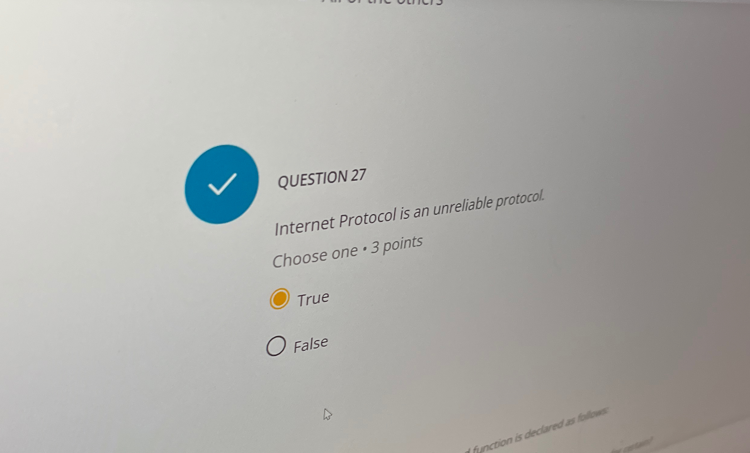 Solved QUESTION 27Internet Protocol is an unreliable | Chegg.com
