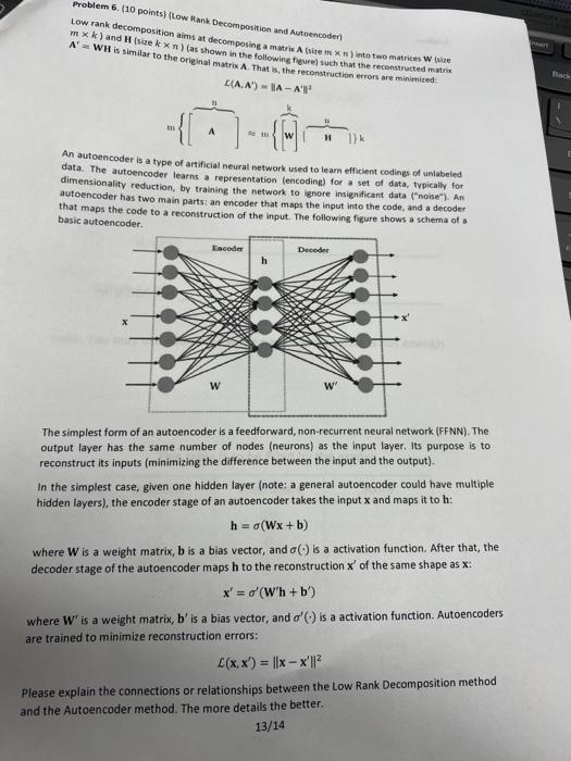 Solved Problem 6. (10 points) (Low Rank Decomposition and | Chegg.com