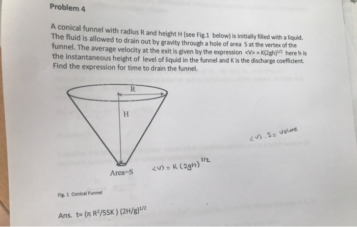 Solved Problem 4 A conical funnel with radius R and height H | Chegg.com