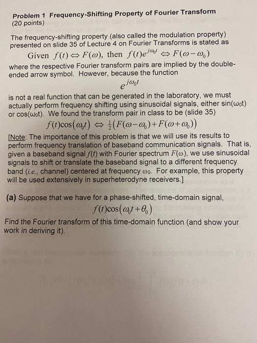 Solved Problem 1 Frequency-Shifting Property of Fourier | Chegg.com