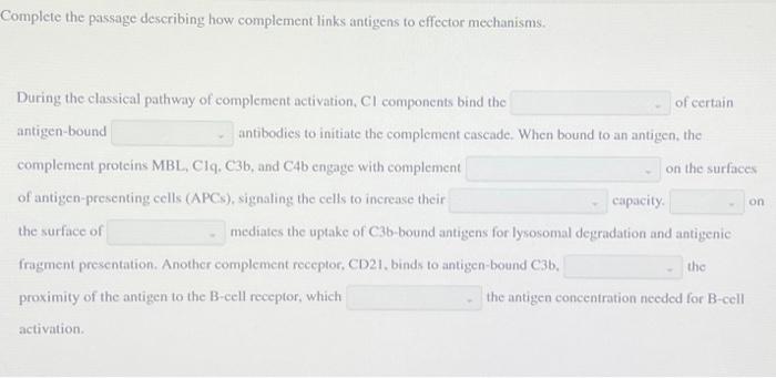 Solved Complete the passage describing how complement links | Chegg.com