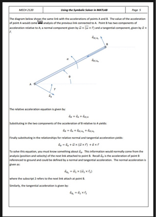 Solved Page 5 МЕСh 2120 Using The Symbolic Solver In Matlab 