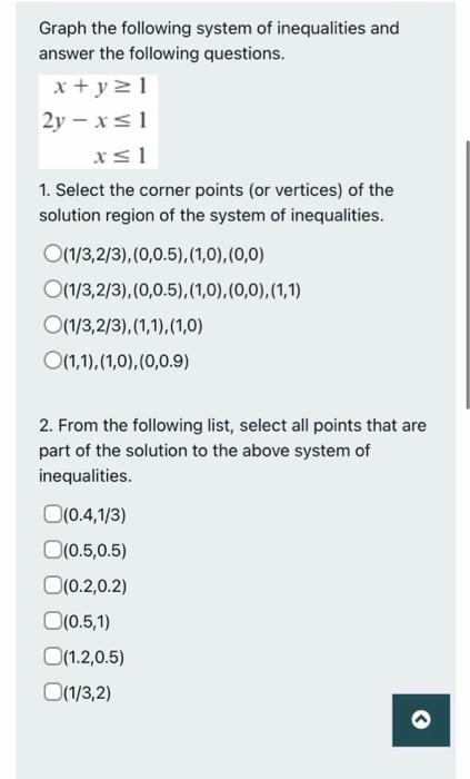 Solved Graph the following system of inequalities and answer | Chegg.com