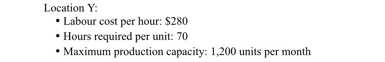 Solved Location Y:Labour cost per hour: $280Hours required | Chegg.com
