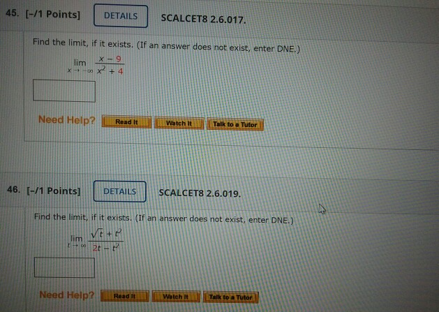 Solved 45. [-/1 Points] DETAILS SCALCET8 2.6.017. Find the | Chegg.com