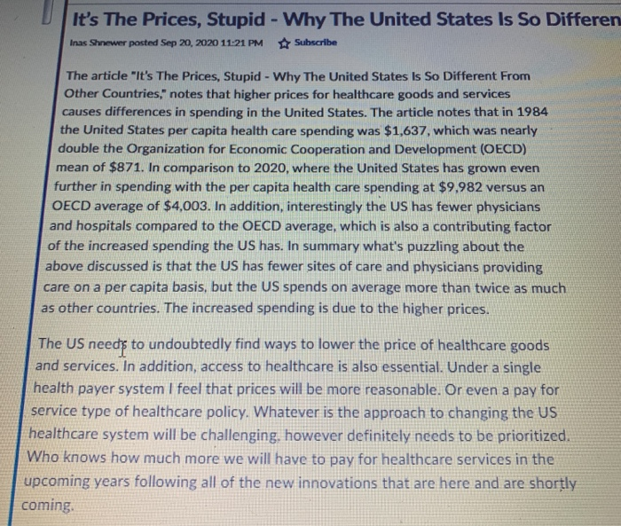 Solved It's The Prices, Stupid - Why The United States Is So | Chegg.com