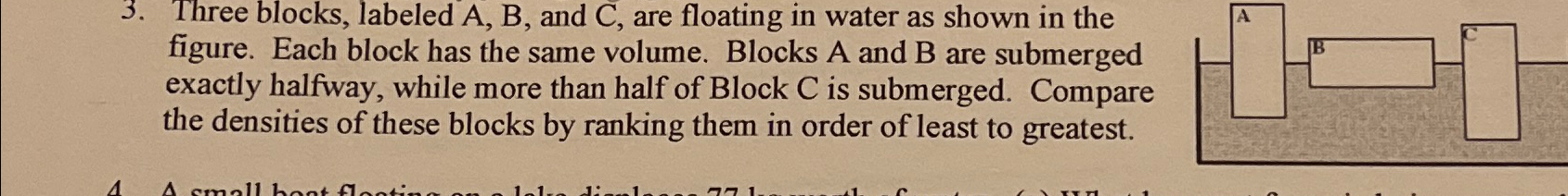 Solved Three blocks, labeled A, ﻿B, ﻿and C, ﻿are floating in | Chegg.com