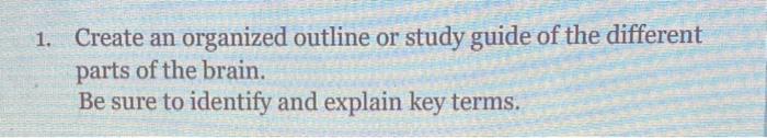 Solved 1. Create an organized outline or study guide of the | Chegg.com