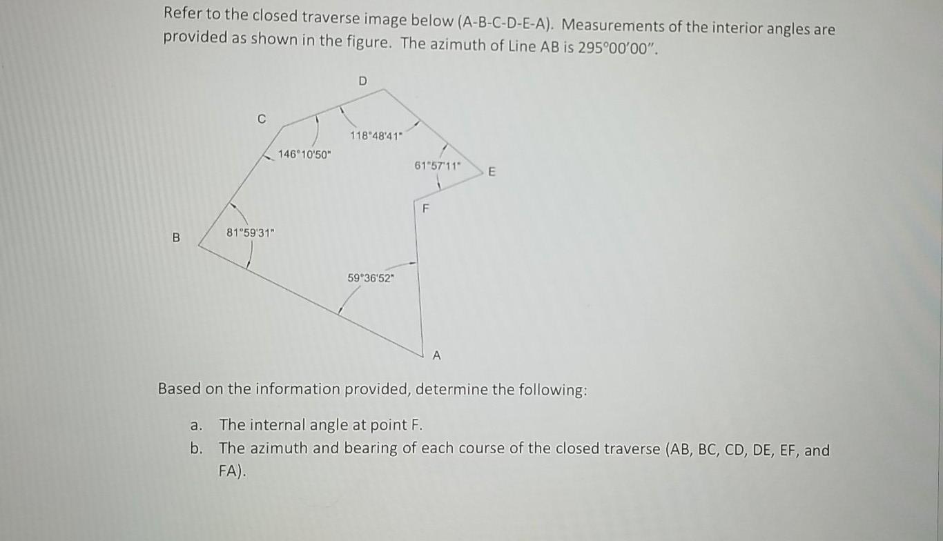 Solved Refer to the closed traverse image below | Chegg.com