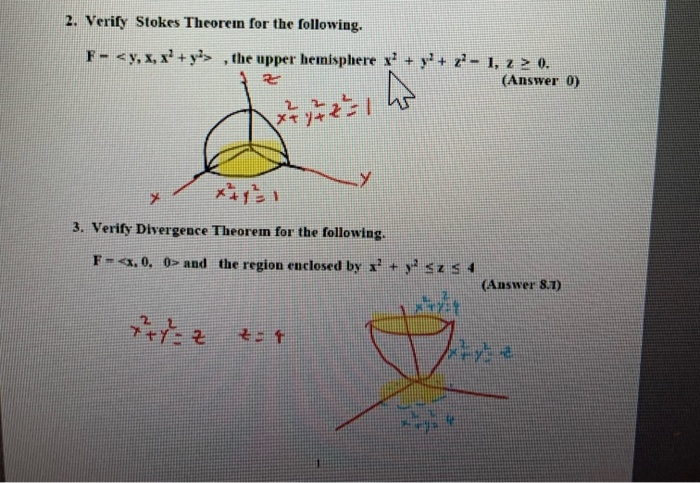 Solved 2. Verify Stokes Theorem for the following. F- , the | Chegg.com