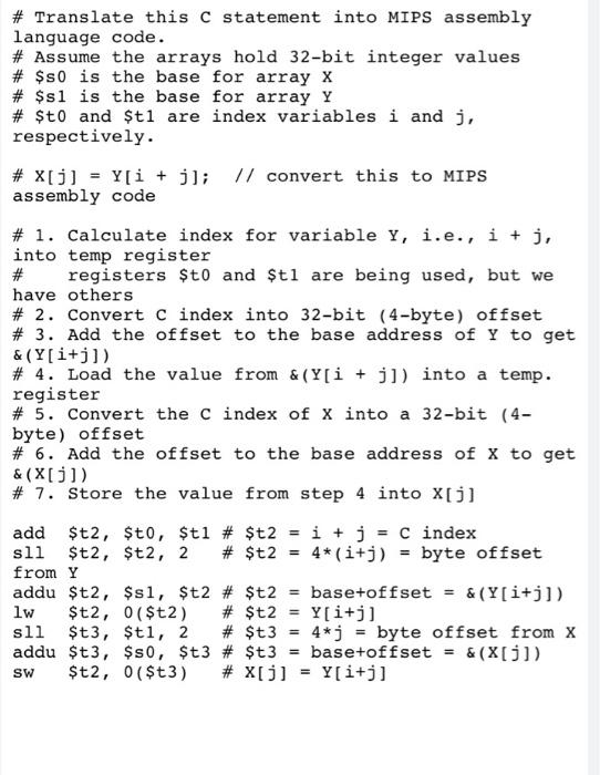 Solved # Translate this c statement into MIPS assembly | Chegg.com