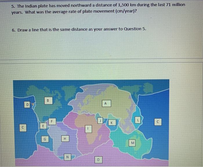 Solved 5. The Indian plate has moved northward a distance of | Chegg.com