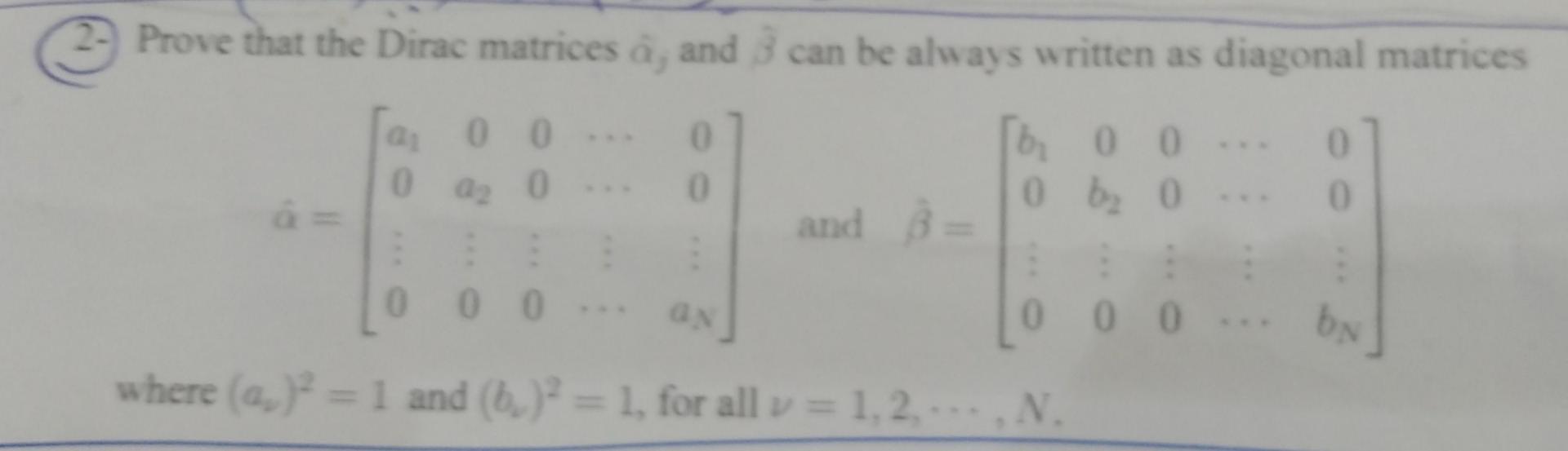 Solved 2. Prove that the Dirac matrices a, and 3 can be | Chegg.com