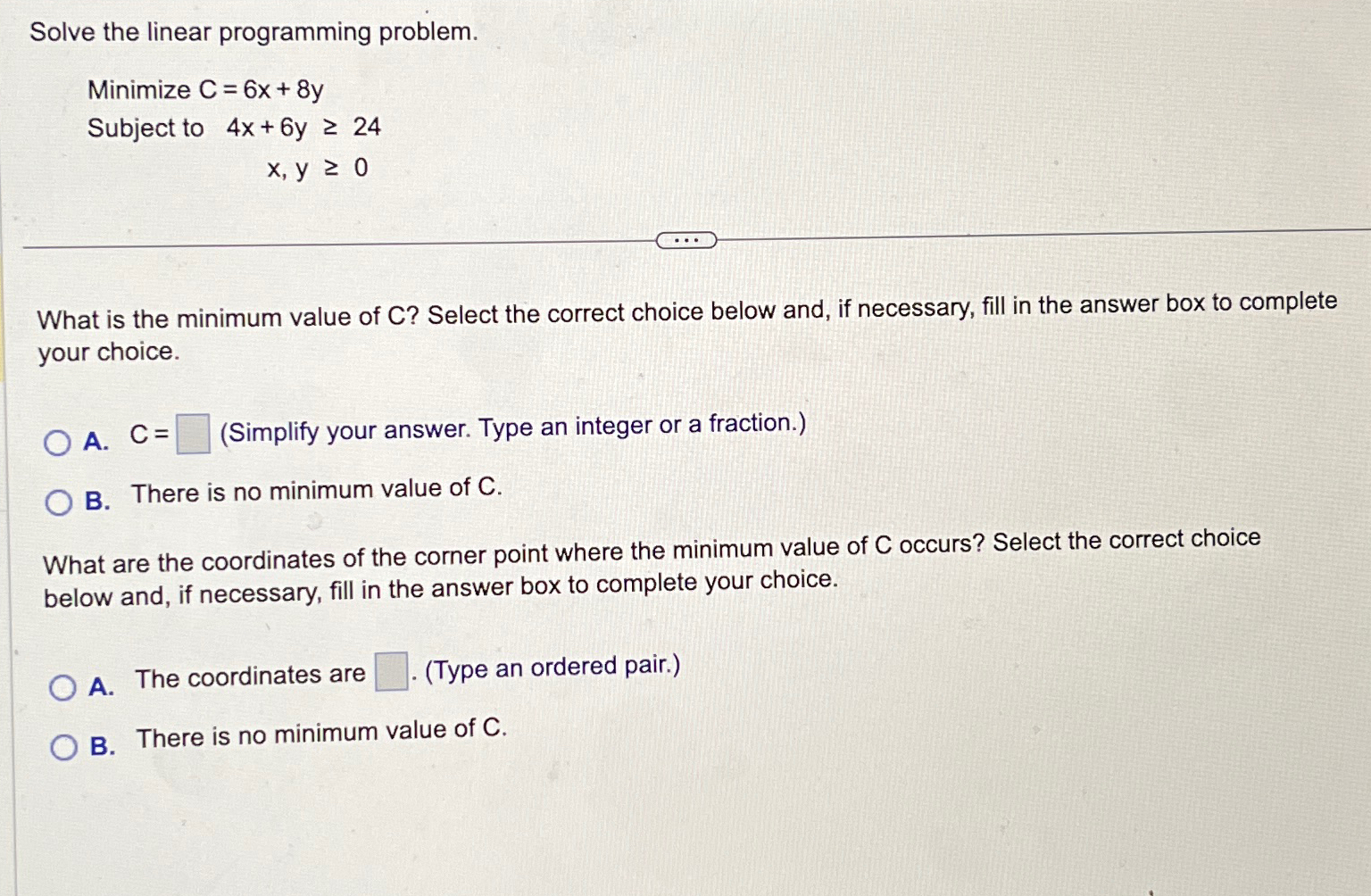 Solved Solve the linear programming problem. ﻿Minimize | Chegg.com