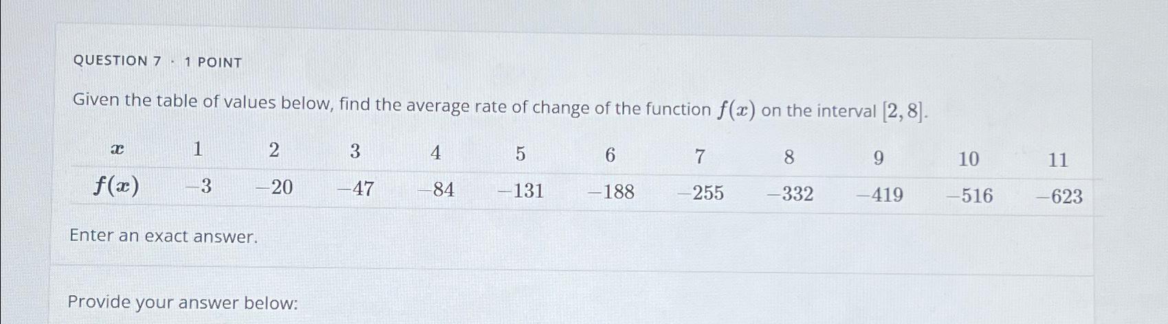 Solved QUESTION 7*1 POINTGiven the table of values below, | Chegg.com Solved QUESTION 7*1 POINTGiven the table of values below, | Chegg.com