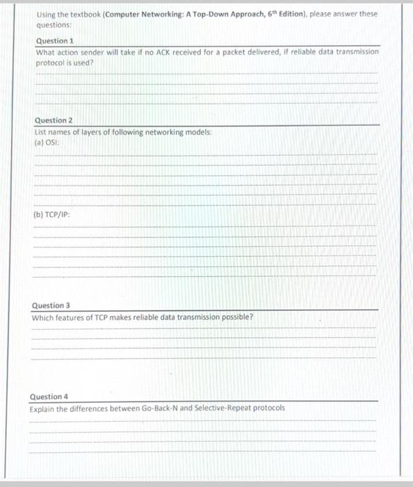 Solved Using the textbook (Computer Networking: A Top-Down | Chegg.com