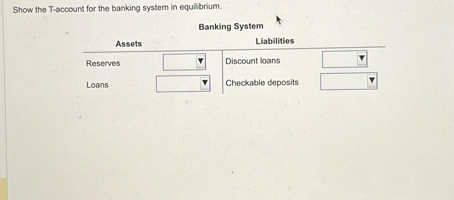 Solved Show the T-account for the banking system in | Chegg.com