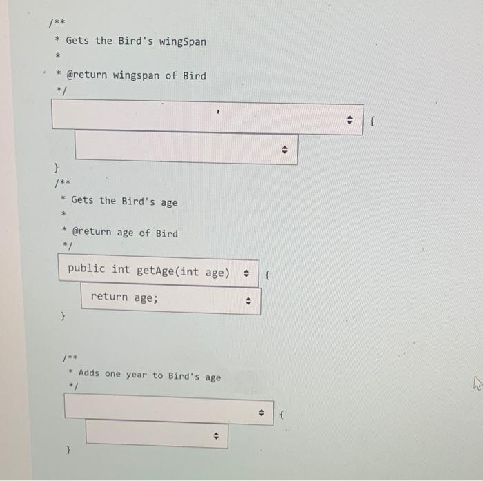 Solved public class Bird \{ // Declare instance variables | Chegg.com