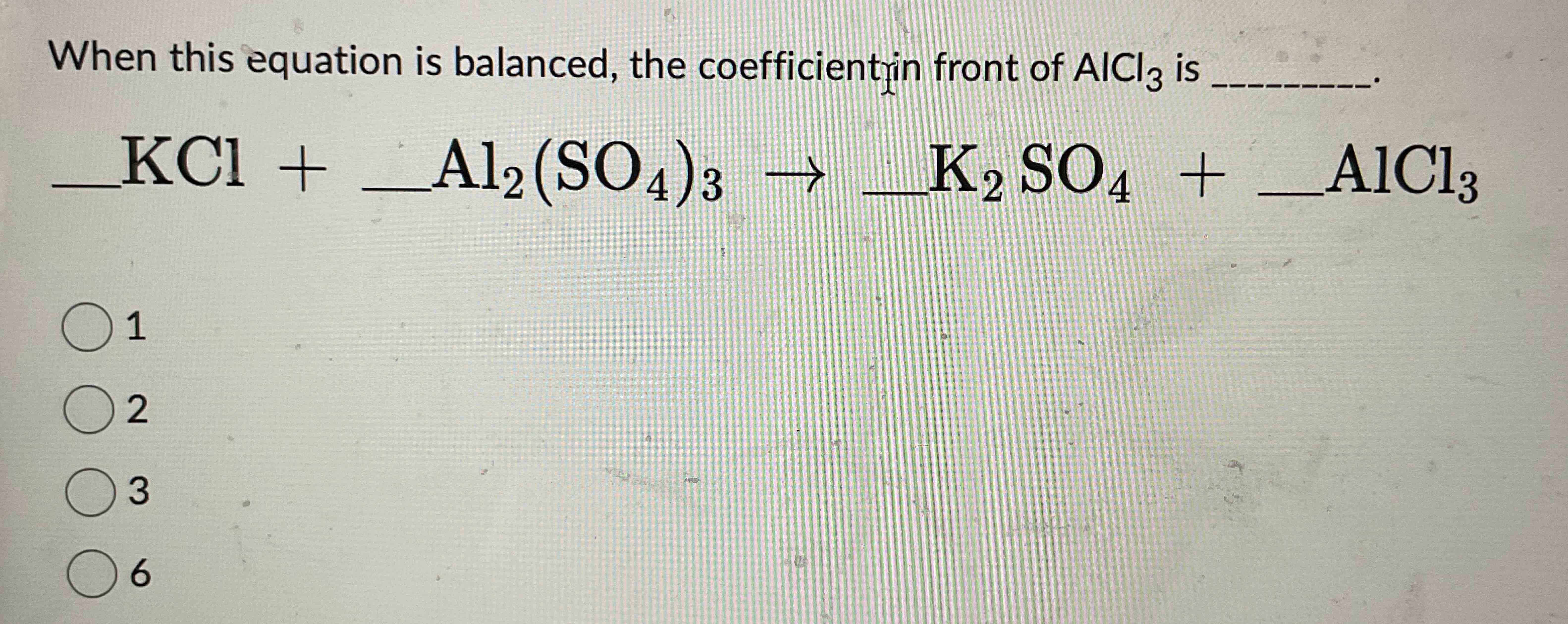 Solved When this equation is balanced, the coefficientin | Chegg.com