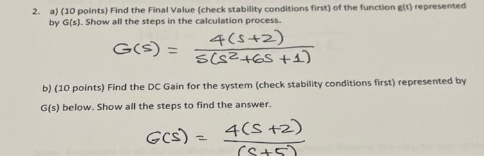 Solved 2. a) (10 points) Find the Final Value (check | Chegg.com