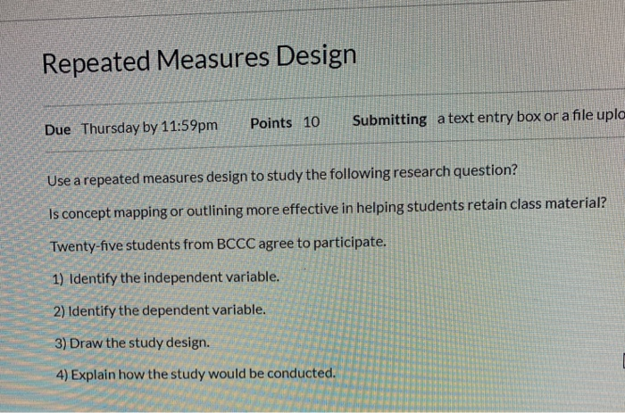 Solved Repeated Measures Design Due Thursday by 11:59pm | Chegg.com