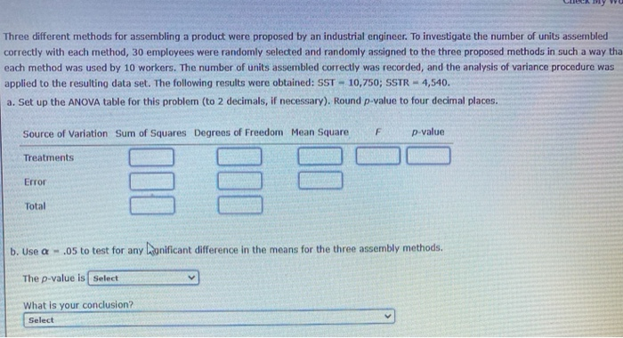 Solved Three different methods for assembling a product were | Chegg.com