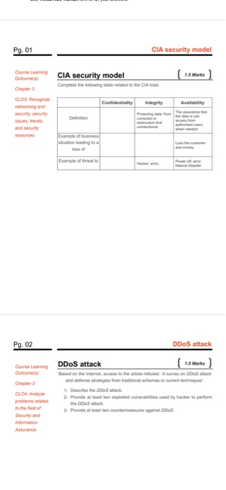 Solved P9. 01 CIA security model Course Outcome te CIA | Chegg.com