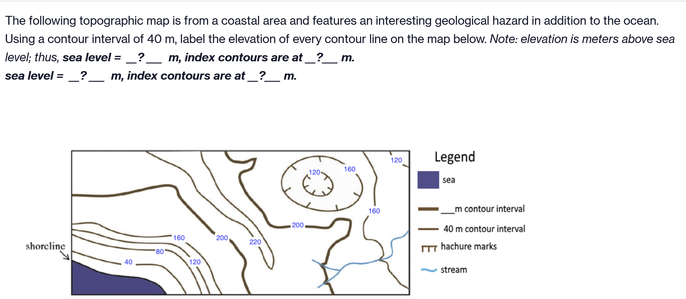 Solved The following topographic map is from a coastal area | Chegg.com