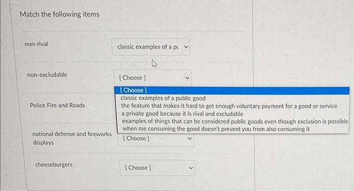 Solved Match the following items non-rival classic examples | Chegg.com